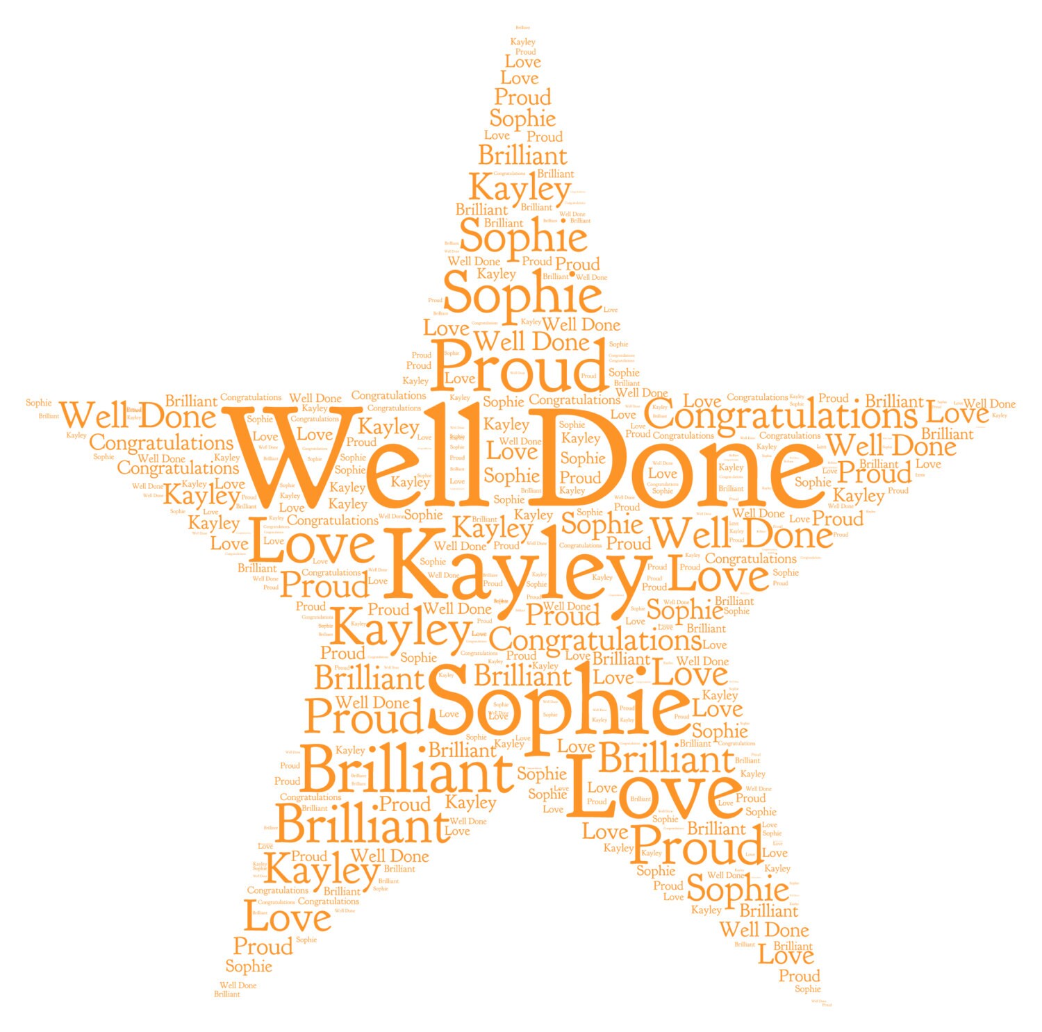 Personalised Word Art Print Star Well Done Friend Well Done - Etsy