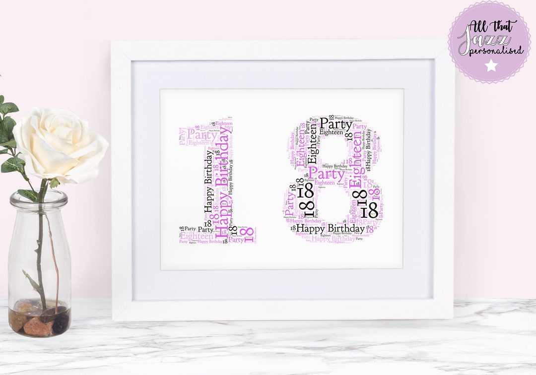 Personalised Word Art Print Birthday Any Number 18th 21st 30th 40th ...