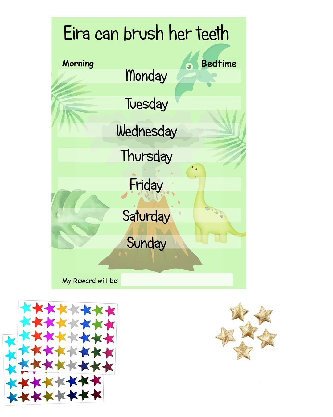 Tooth Brushing Teeth Reward Chart Fairytale Dinosaur - Etsy Australia