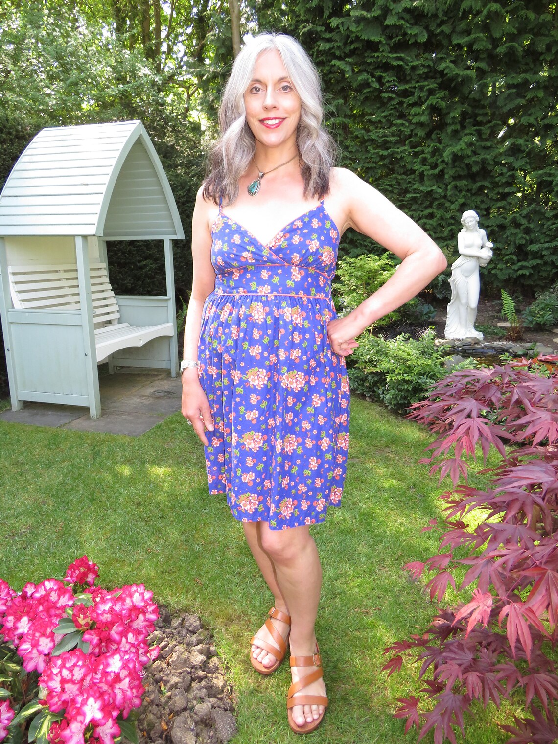 Vintage Blue Floral Cotton Sundress With Cross Over Bodice - Etsy UK