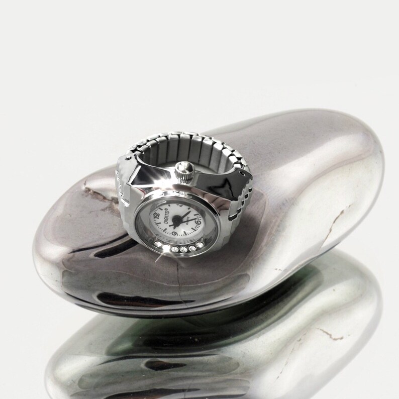 Stellar Silver Floating Crystals Ring Watch - Etsy