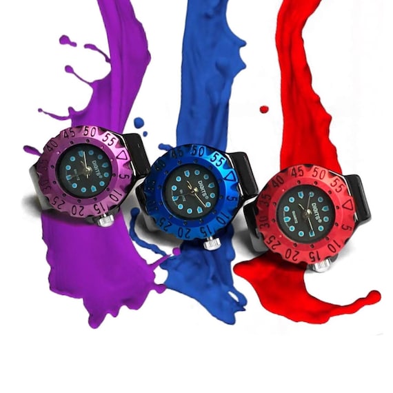 Lunar Diver Ring Watch in Chrome with Purple Bezel - Gem