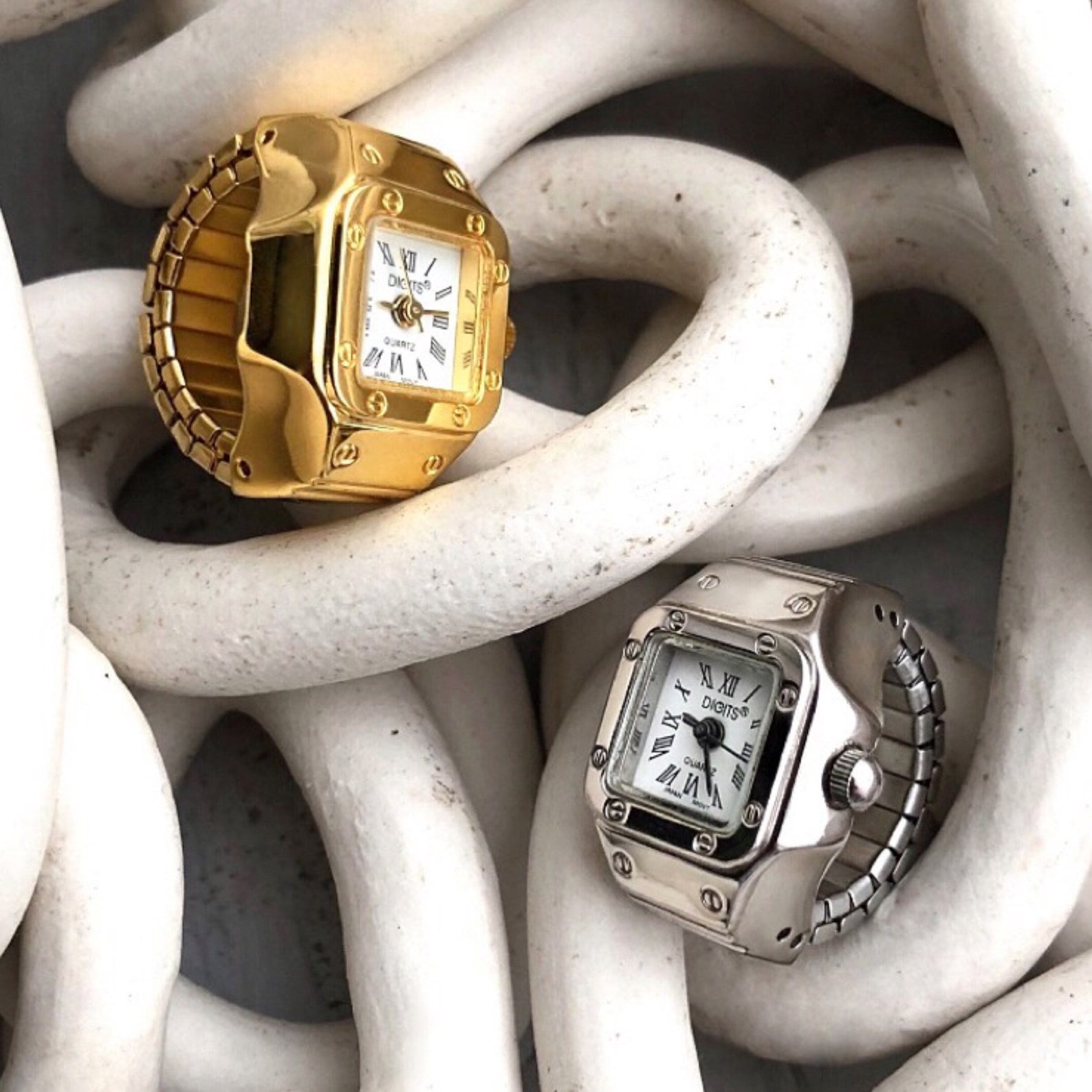 Stellar Gold Ring Watch With Square Dial - Etsy