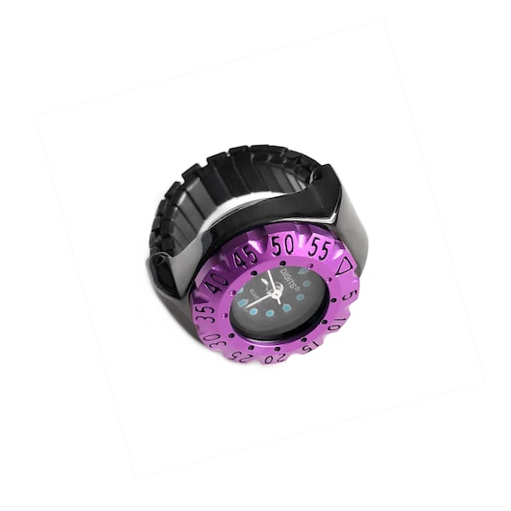 Lunar Diver Ring Watch in Chrome with Purple Bezel - Gem