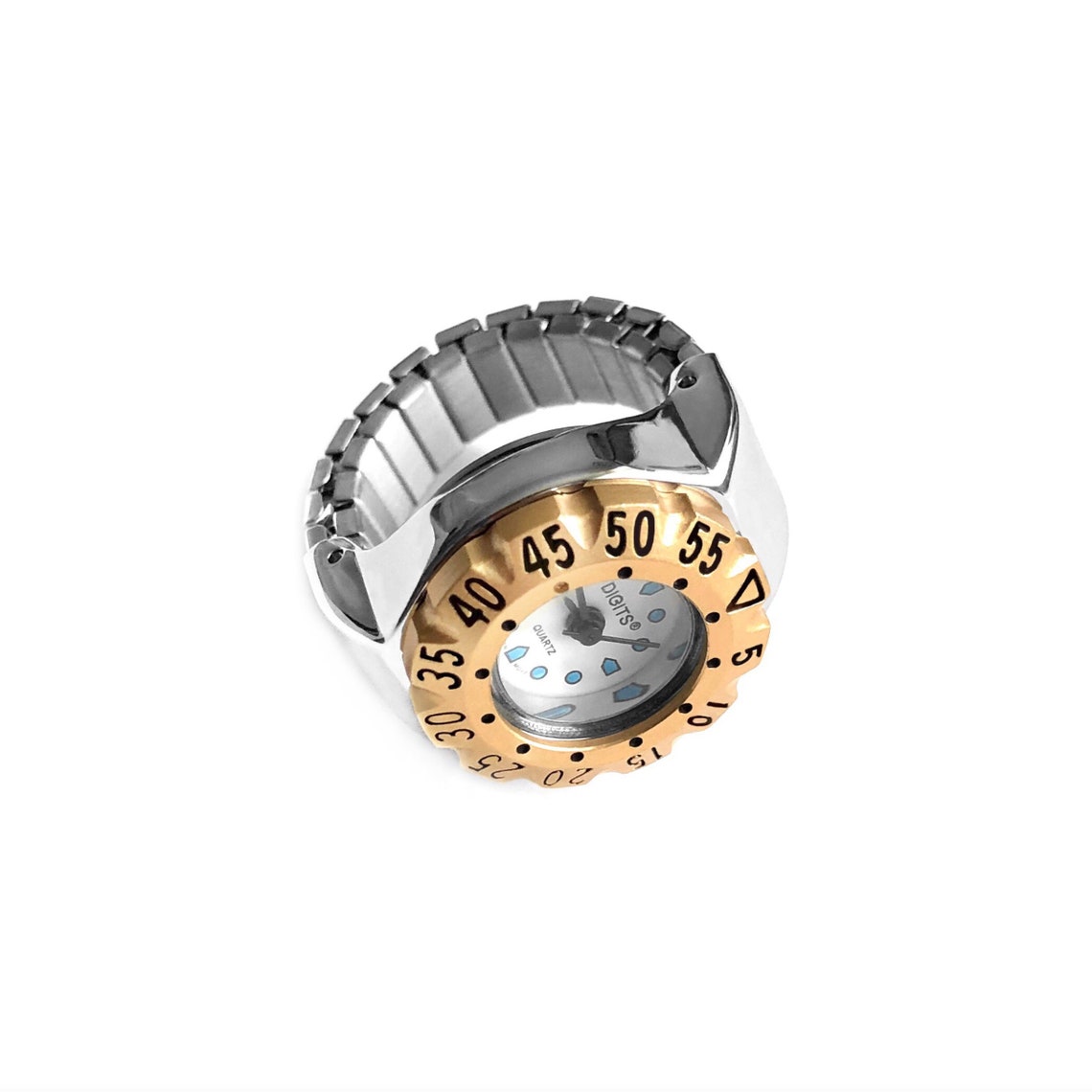 Silver Diver Ring Watch With Gold Bezel - Etsy