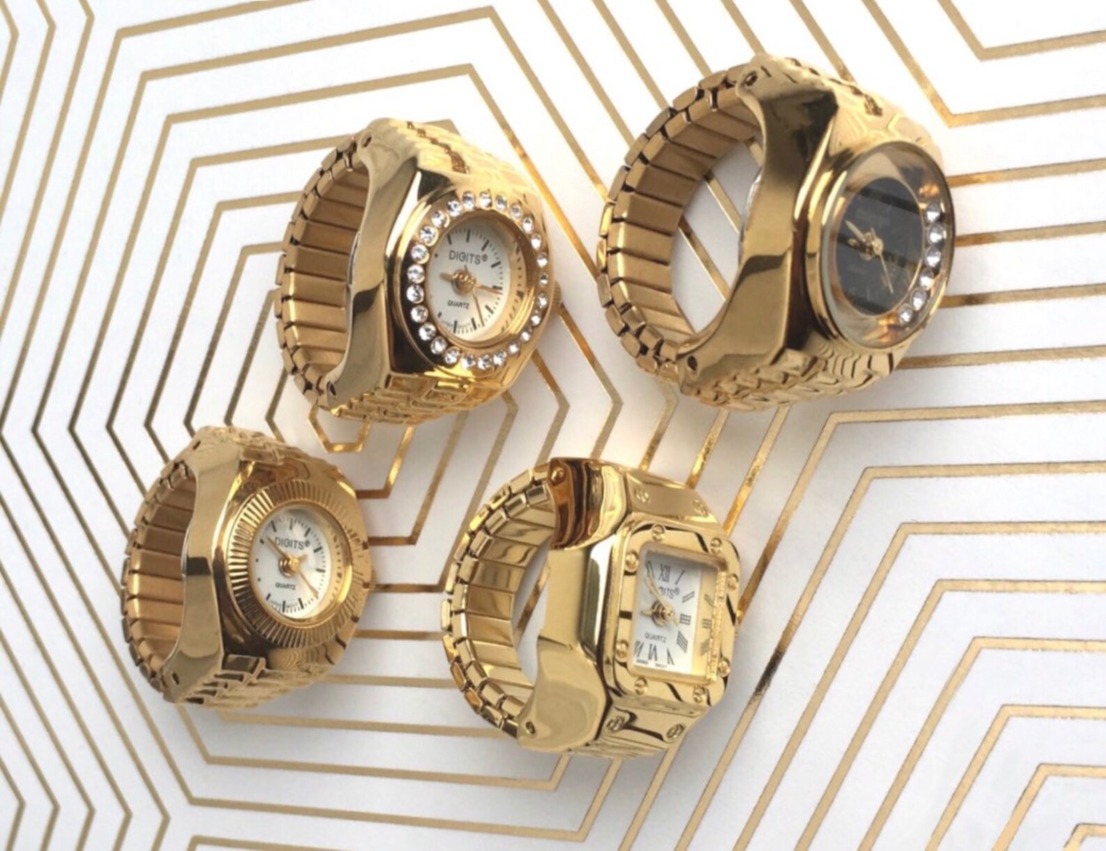 Lunar Gold Floating Crystals Ring Watch - Etsy