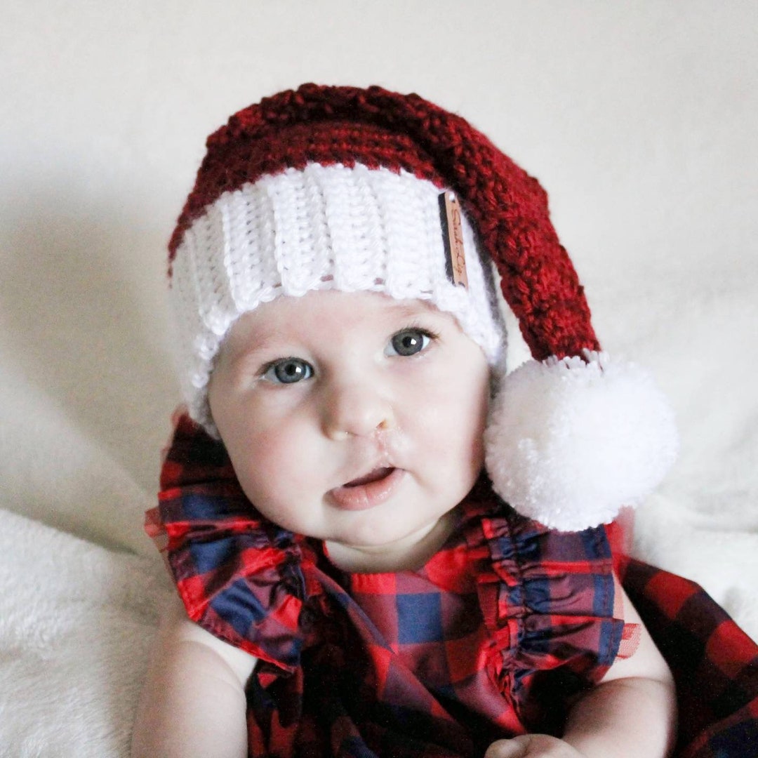 Crocheted Red Santa Hat, Infant Santa Hat, Kid's Santa Hat, Baby Santa ...