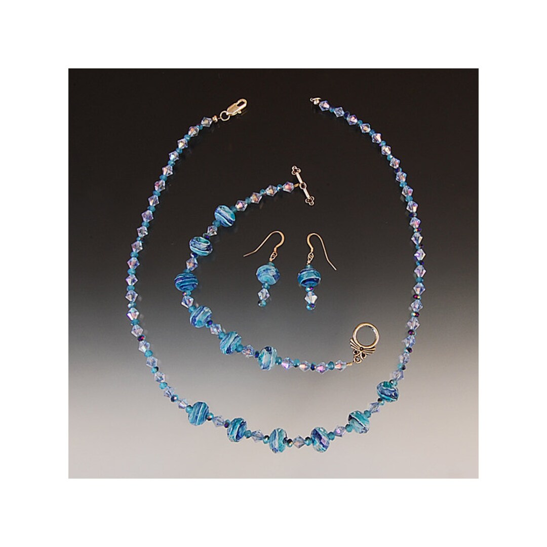 Jewelry Set, Crystal Blue, Hand Beaded, Ready to Ship, Birthday Gift ...