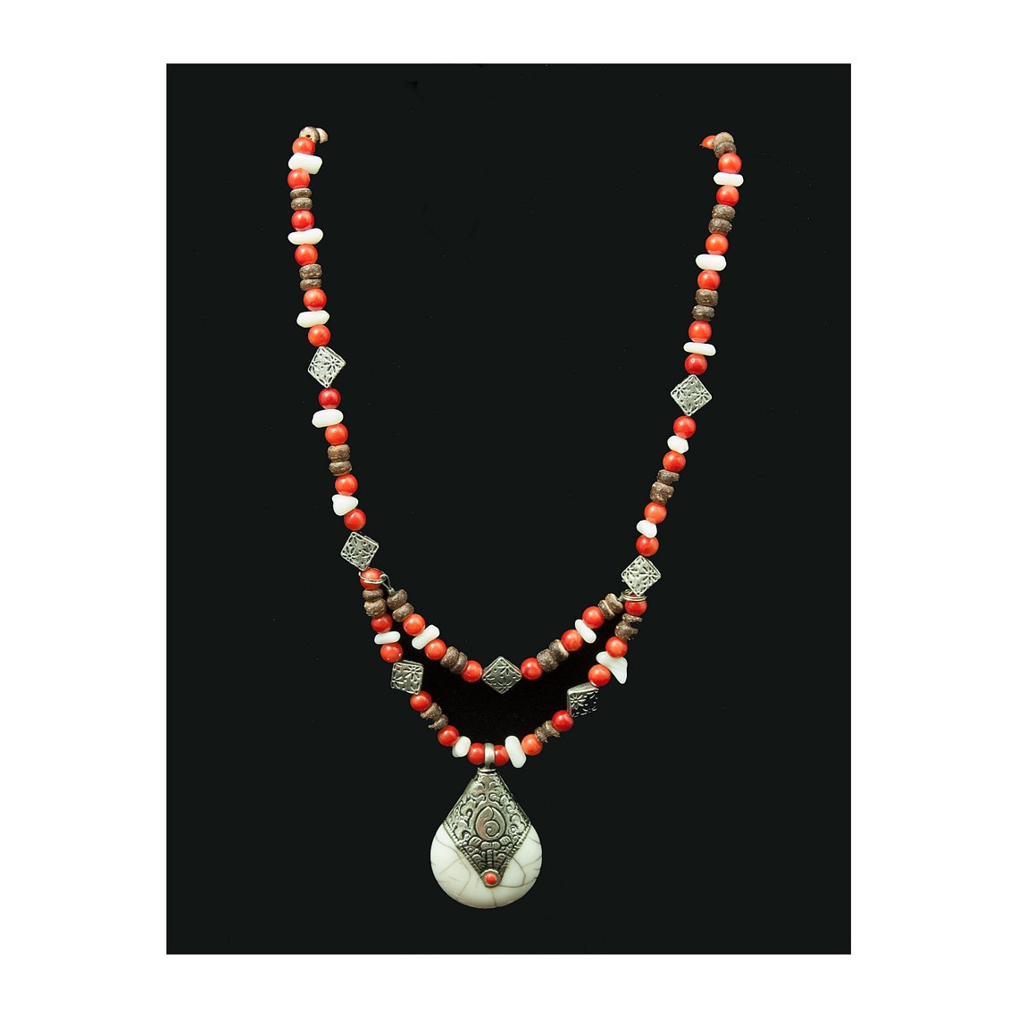 Red and Brown Tibetan Jewelry Set, Necklace, Bracelet, and Earrings ...