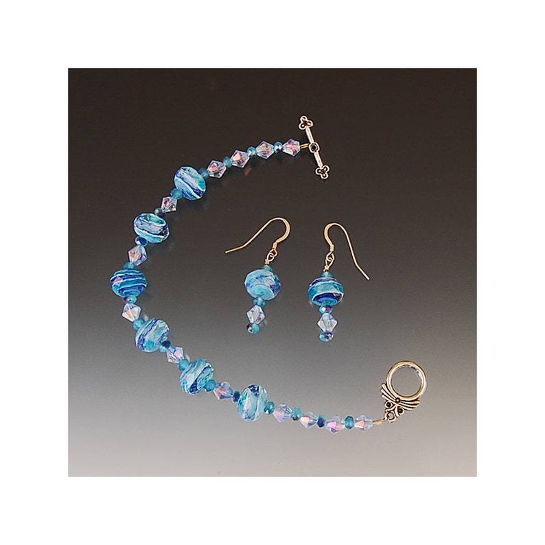 Jewelry Set, Crystal Blue, Hand Beaded, Ready to Ship, Birthday Gift ...