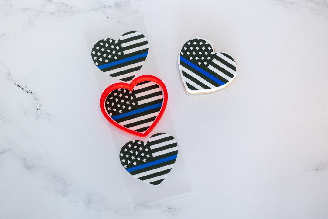 Heart Shaped Thin Blue Line Edible Image With Matching Cookie Cutter - Etsy
