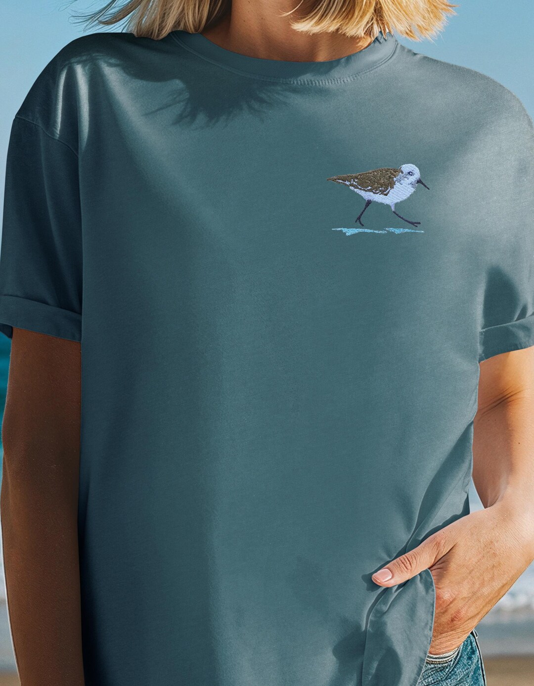 Sandpiper Original Art Left Chest Embroidery Comfortable Mid Weight ...