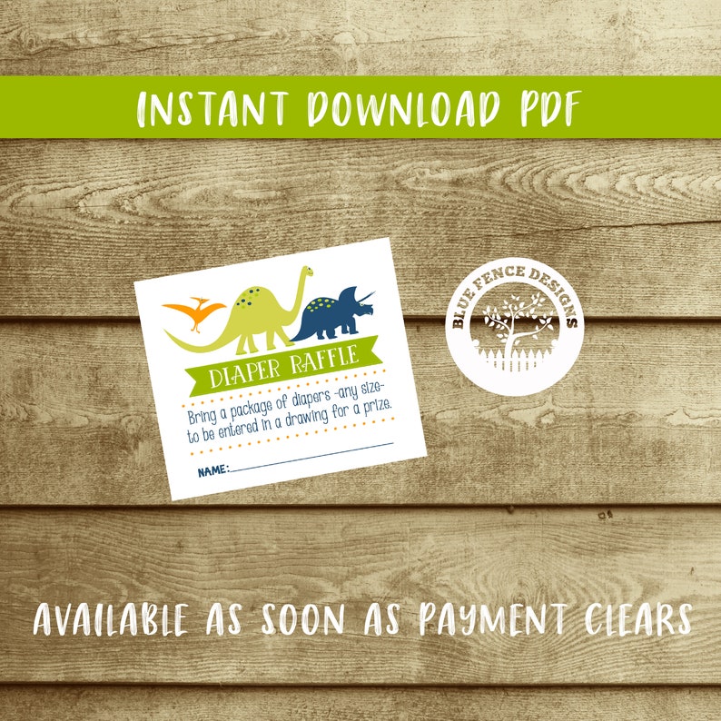 Dinosaur Themed Diaper Raffle Ticket, Baby Shower Invitation Insert ...