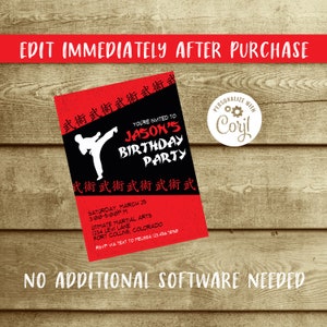 Editable Boy Karate Birthday Invitation, Karate Birthday, Karate ...