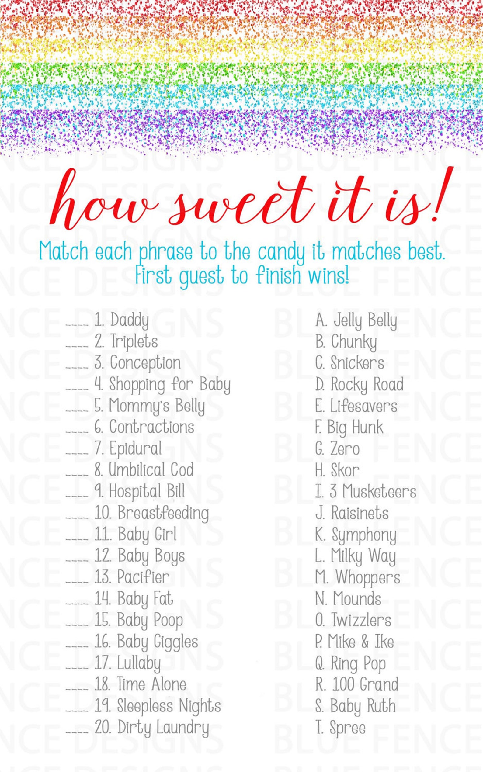 How Sweet It Is, Candy Bar Matching Baby Shower Game, Candy Bar ...