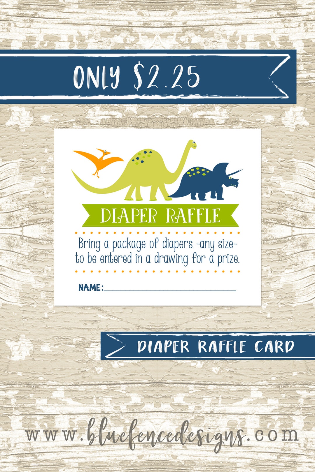 Dinosaur Themed Diaper Raffle Ticket, Baby Shower Invitation Insert ...