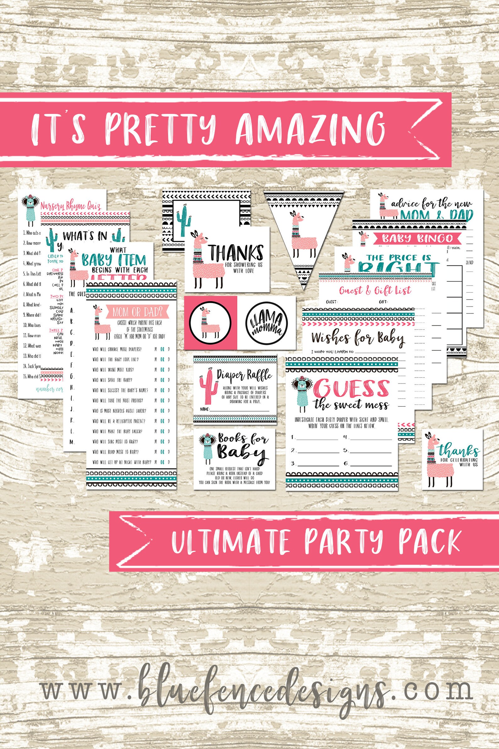 Ultimate GIRL Llama Momma Printable Party Package in Pink and Teal - Etsy