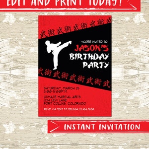 Editable Boy Karate Birthday Invitation, Karate Birthday, Karate ...