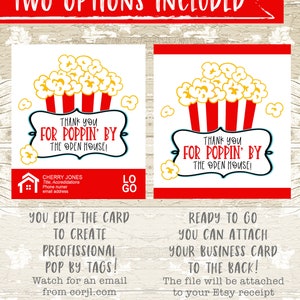 Realtor Open House Popcorn Pop by Tags, Referral Real Estate Printable ...