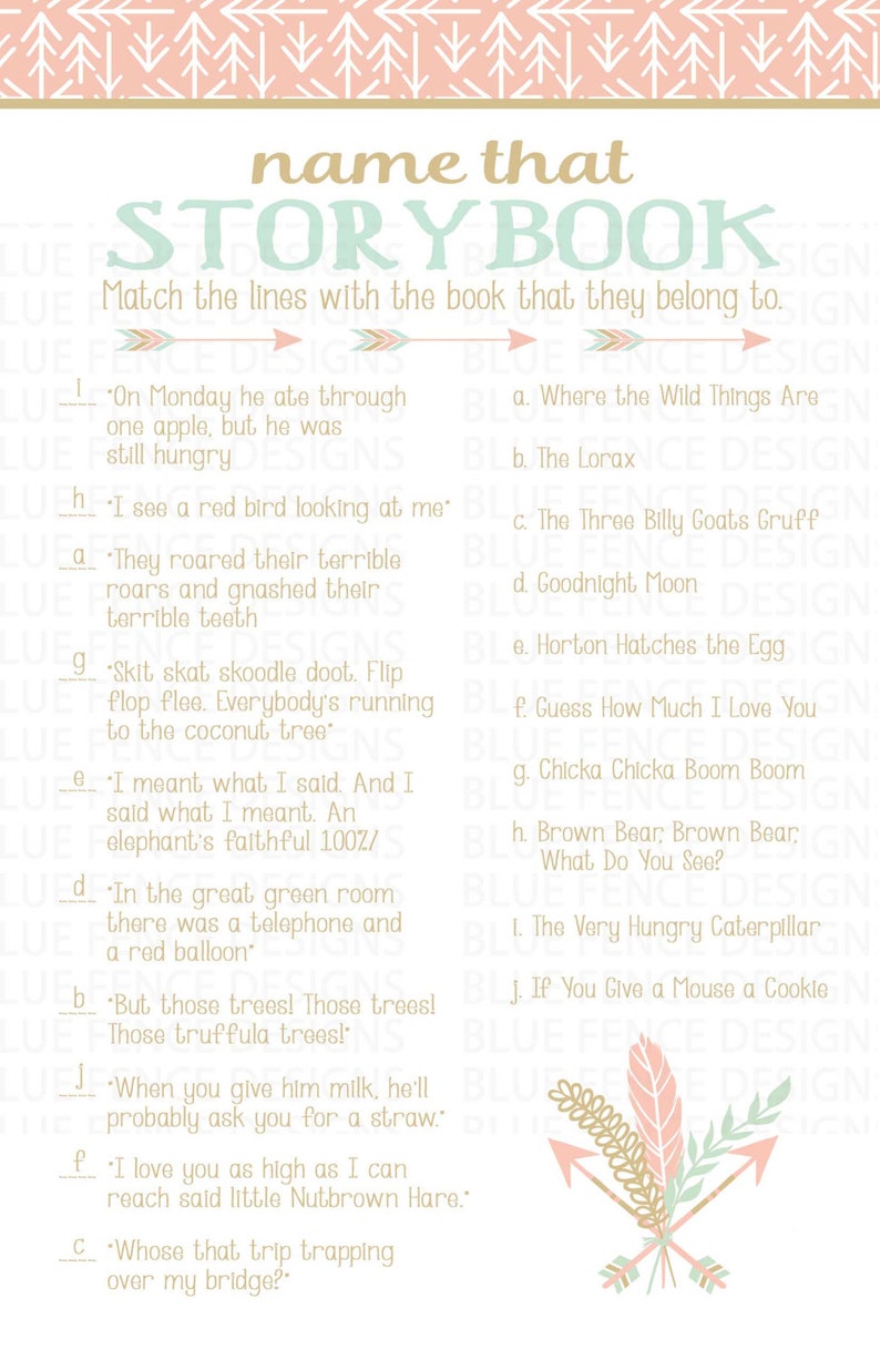 INSTANT DOWNLOAD Name that Storybook Baby Shower Game | Etsy