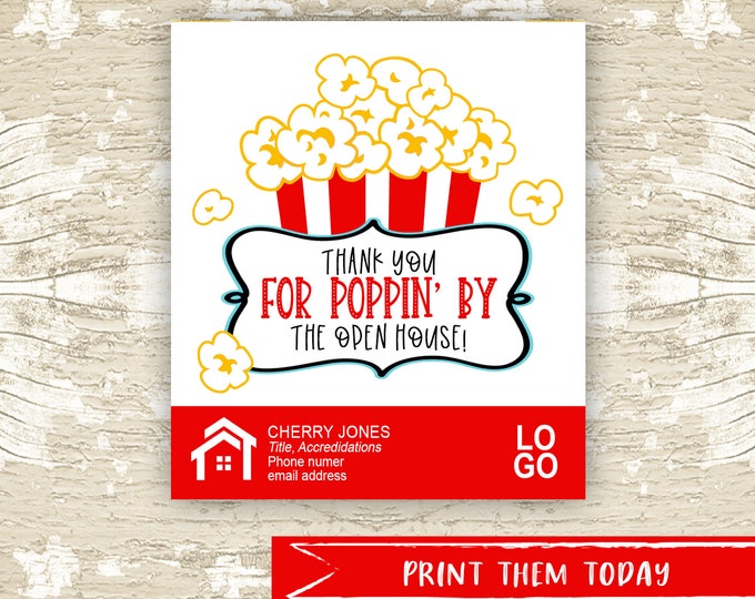 Realtor Open House Popcorn Pop by Tags, Referral Real Estate Printable ...
