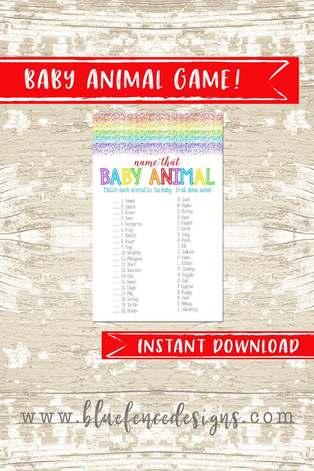 Rainbow Theme Name That Baby Animal Shower Game, Baby Shower Baby ...