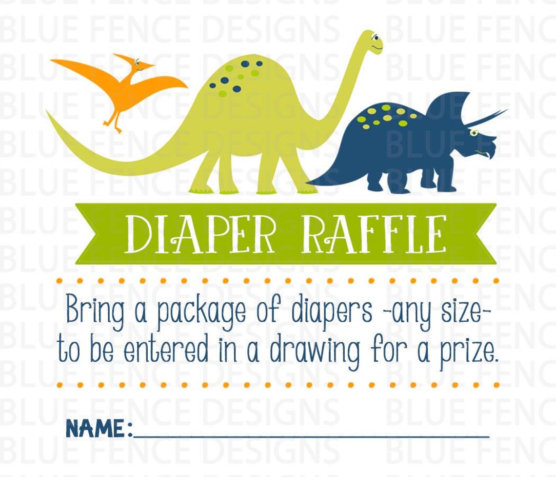 Dinosaur Themed Diaper Raffle Ticket, Baby Shower Invitation Insert ...
