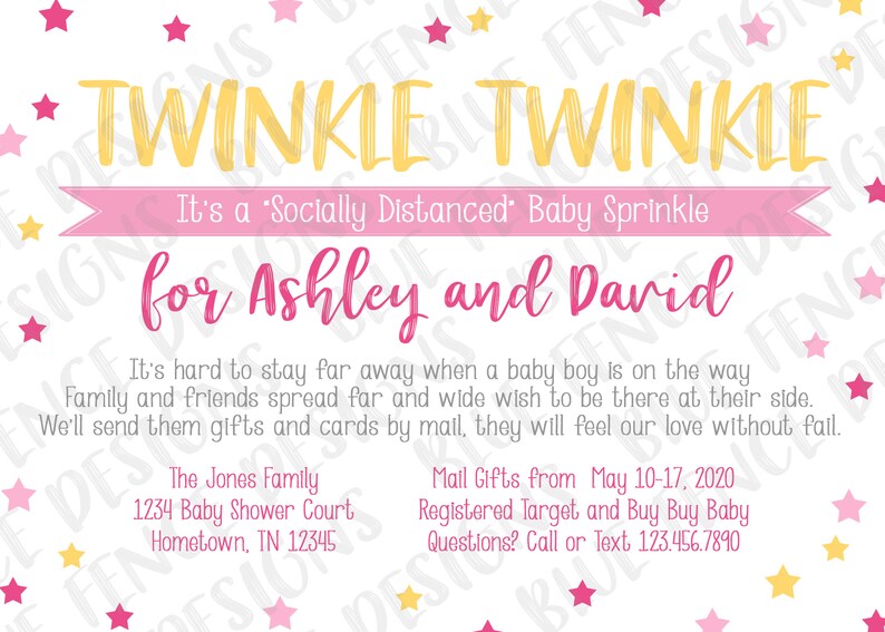 INSTANT Girl Socially Distanced Baby Shower Invitation by Mail | Etsy