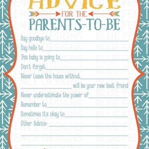 INSTANT DOWNLOAD, Advice for Parents to Be Baby Shower Game, Girl, Boy ...