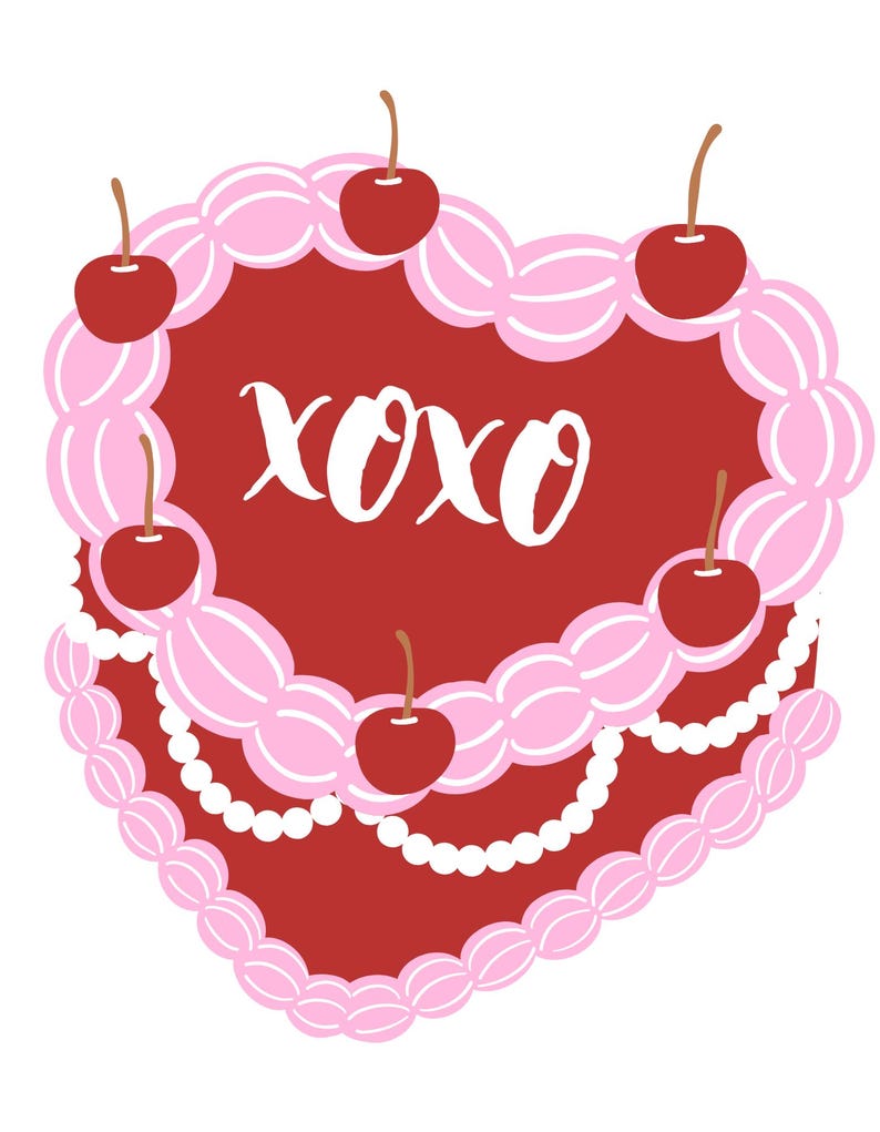 XOXO SVG | Valentine's Day Cake SVG | Retro Cherry Cake Design | Cute Valentine Clipart - Etsy