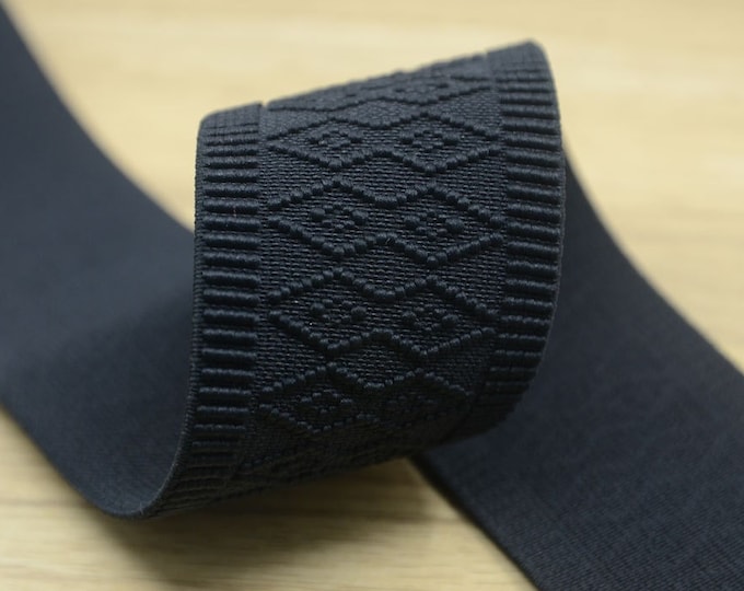 1.5 Inch 38mm Wide Waistband Elastic, Ethnic Pattern Black Elastic Trim ...