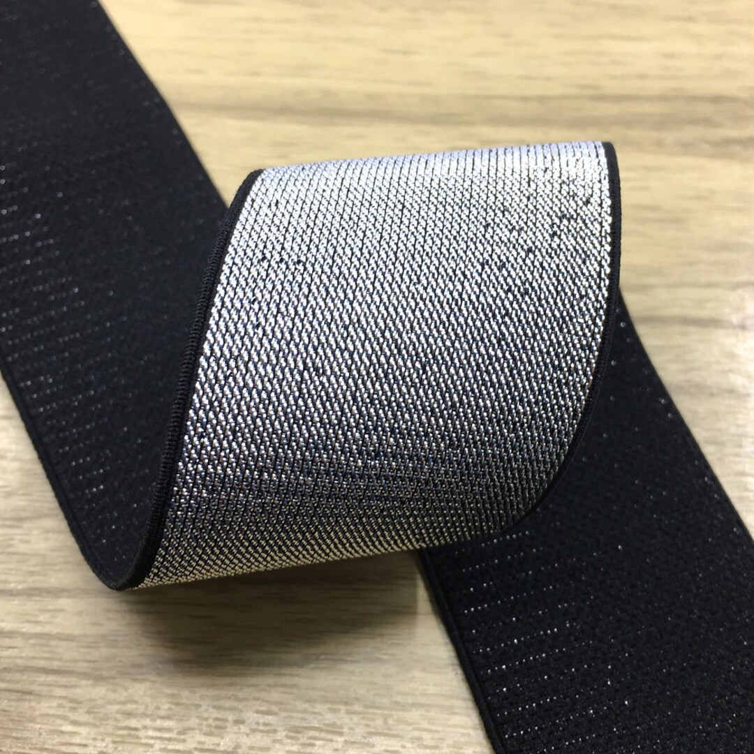 Silver Glitter Black Elastic Band, 2 Inch Wide, Waistband Sewing Ribbon ...