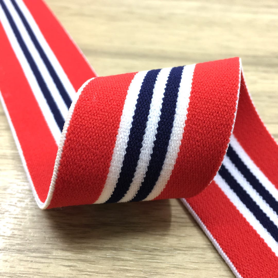 1.5 Inch (40mm) Wide Elastic Band, Red White and Black Striped Soft ...