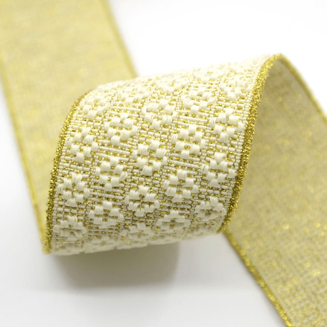 2 Inch ( 50mm ) Wide Glitter Embroidery Jacquard Gold Elastic ...