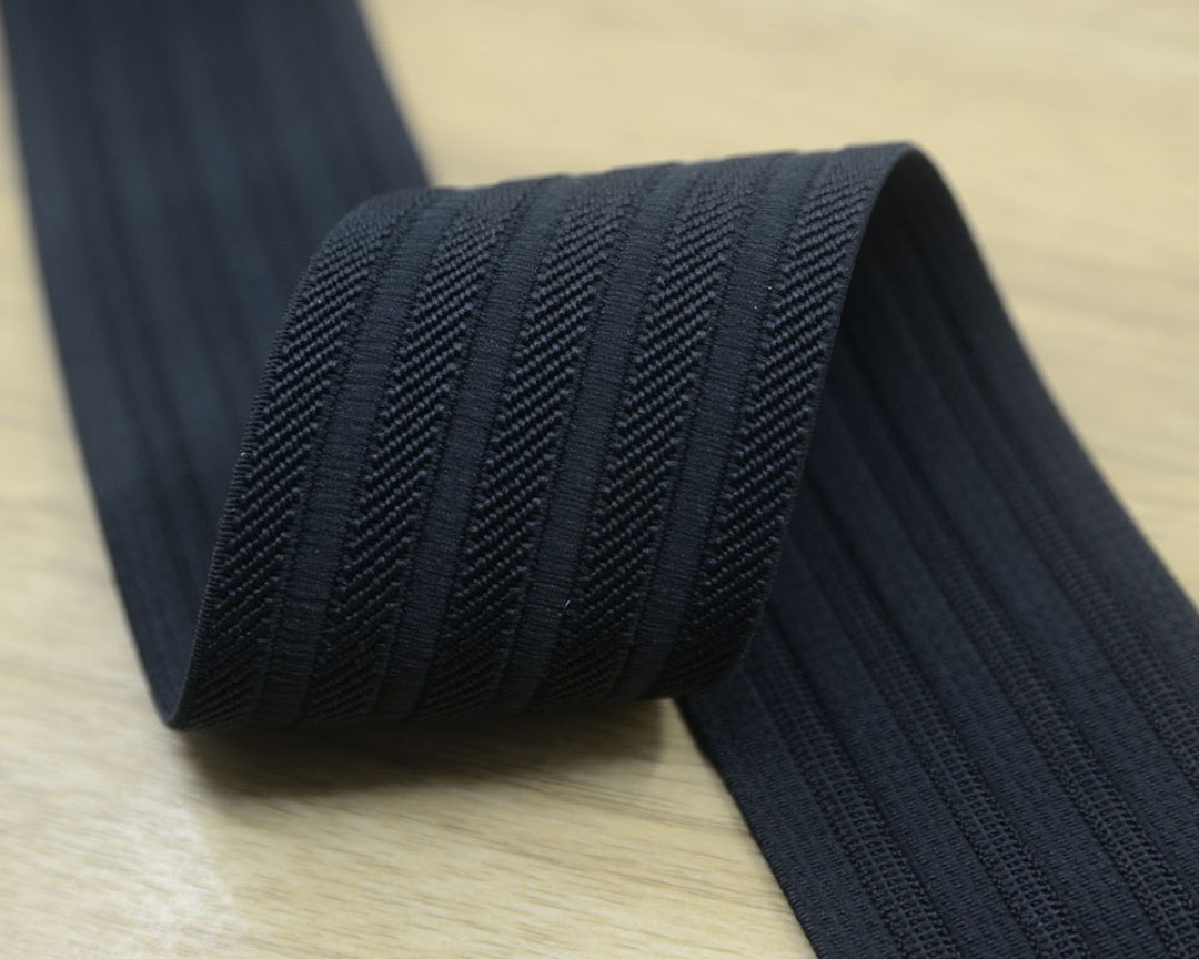 2 Inch (50mm) Wide Black Jacquard Stripes Elastic Band , Waistband ...