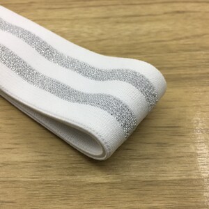 Silver Glitter Striped Elastic Band, Soft Waistband Trim (2 Inch/50mm ...
