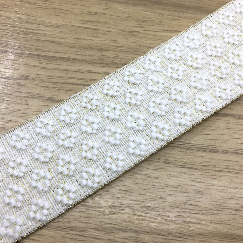 1.5 Inch (40mm) Wide Elastic Band, White Gold /silver Glitter Jacquard ...