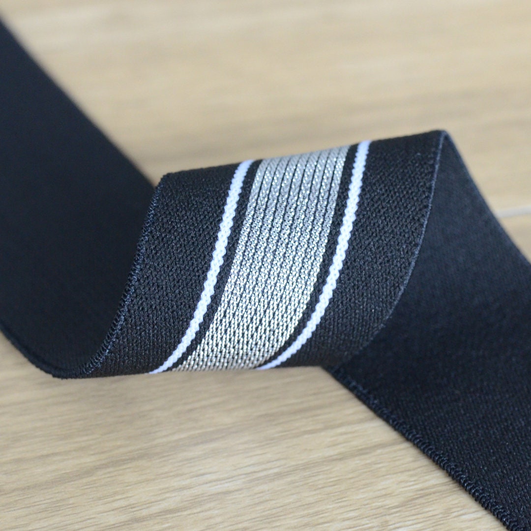 1.5 Inch 40mm Wide Silver Glitter Striped Elastic Band , Colored ...