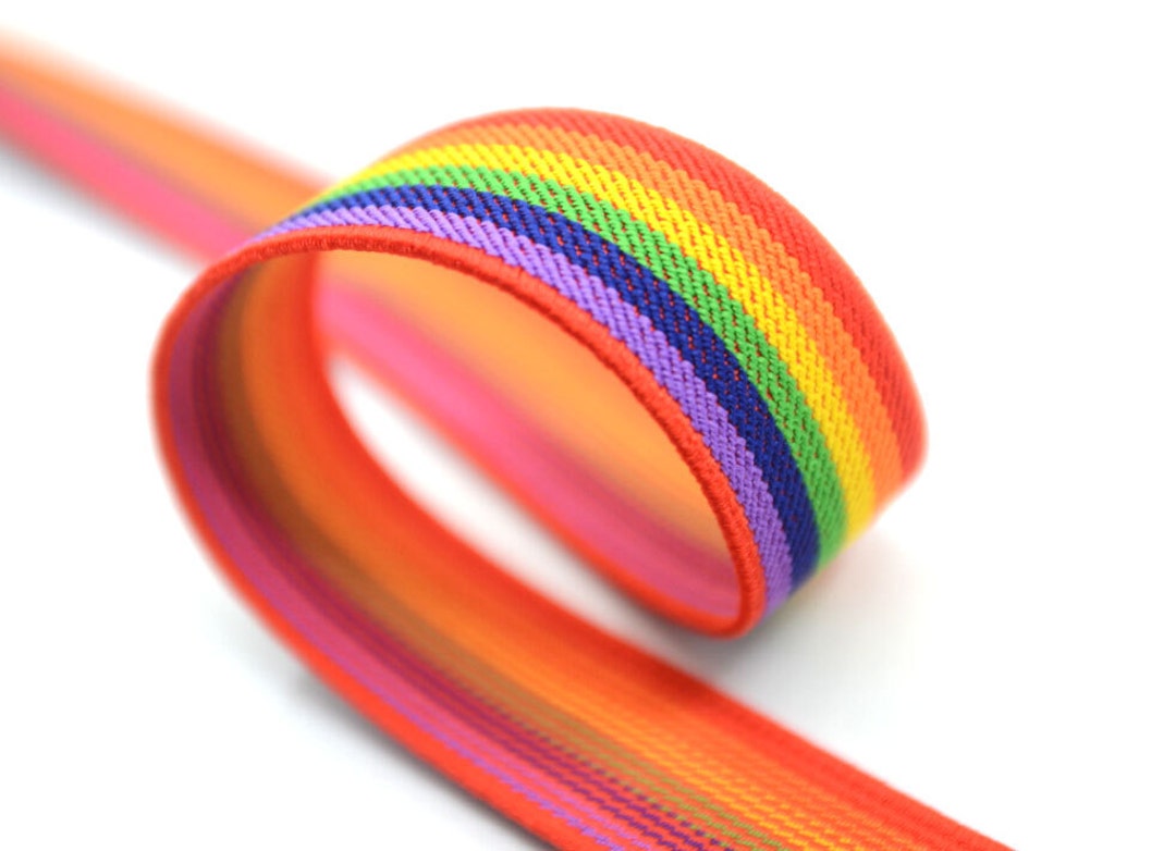 1 Inch (25mm) Wide Elastic Band, Rainbow Striped Elastic, Colored ...