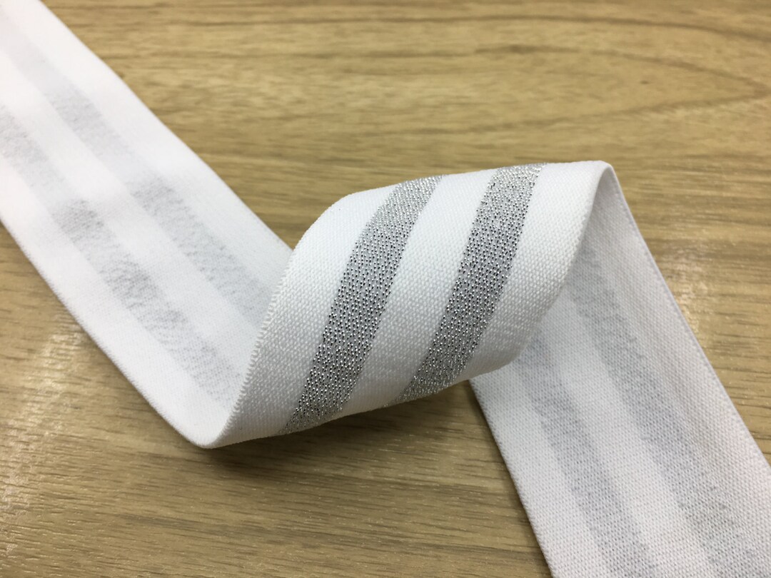 Silver Glitter Striped Elastic Band, Soft Waistband Trim (2 Inch/50mm ...