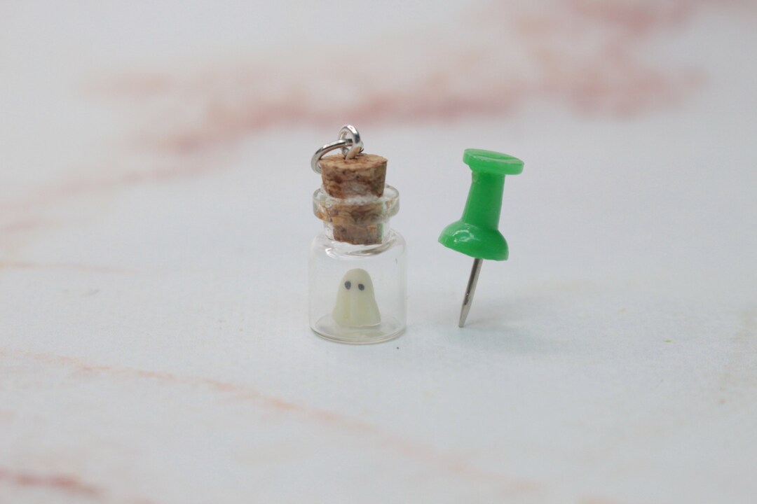 Ghost Charm, 2.5 Cm Ghost Pendant in Mini Glass Bottle, Ghost Miniature ...