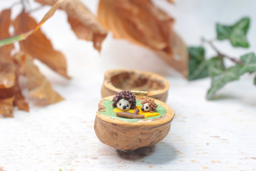 Hedgehog Miniature Walnut, Forest Animal Decoration, Polymerclay Animal ...