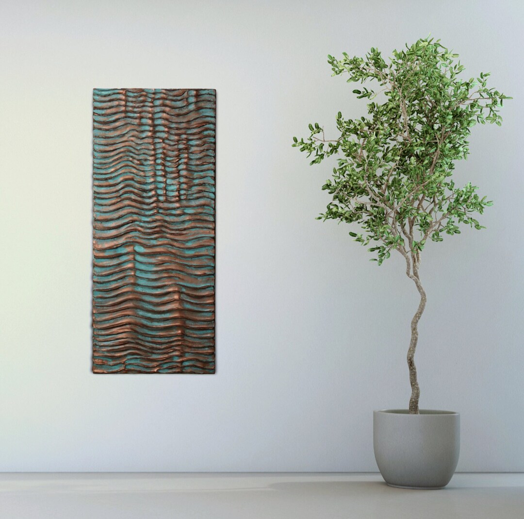 Copper Patina Wall Sculpture - Textured 3D Wall Art - Metal Wall Art ...