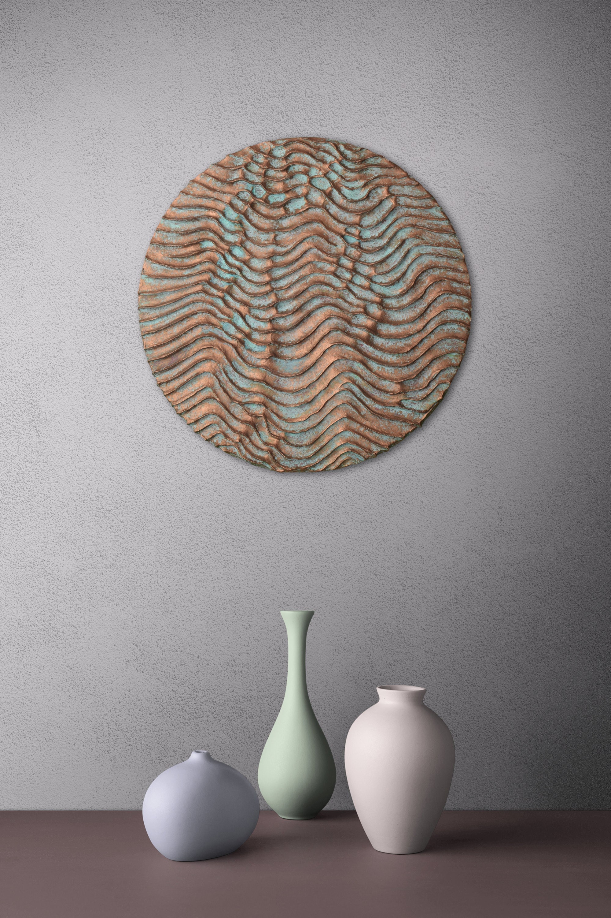 Copper Patina Wall Sculpture | Round Resin Wall Art | 3D Wall Art ...
