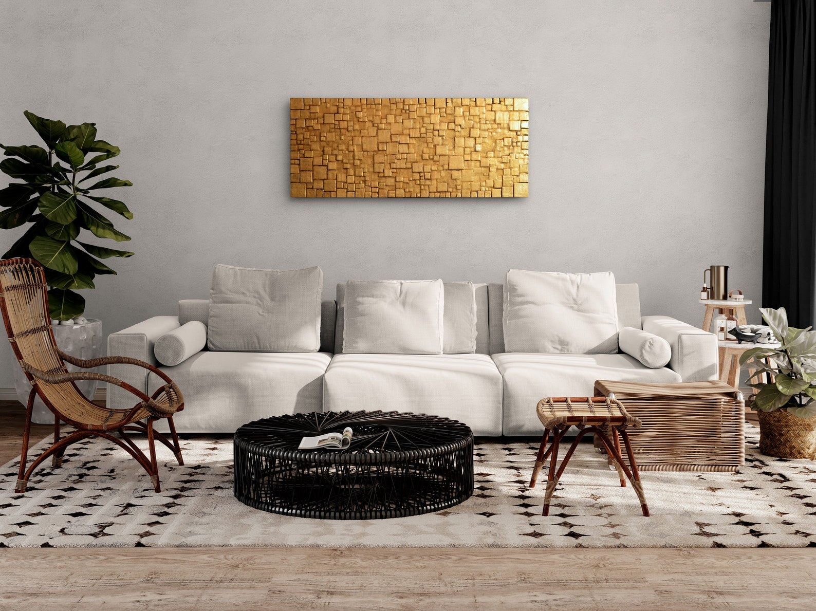 Gold Geometric Wall Art Large Textured Gold Wall Sculpture 3D Metal ...