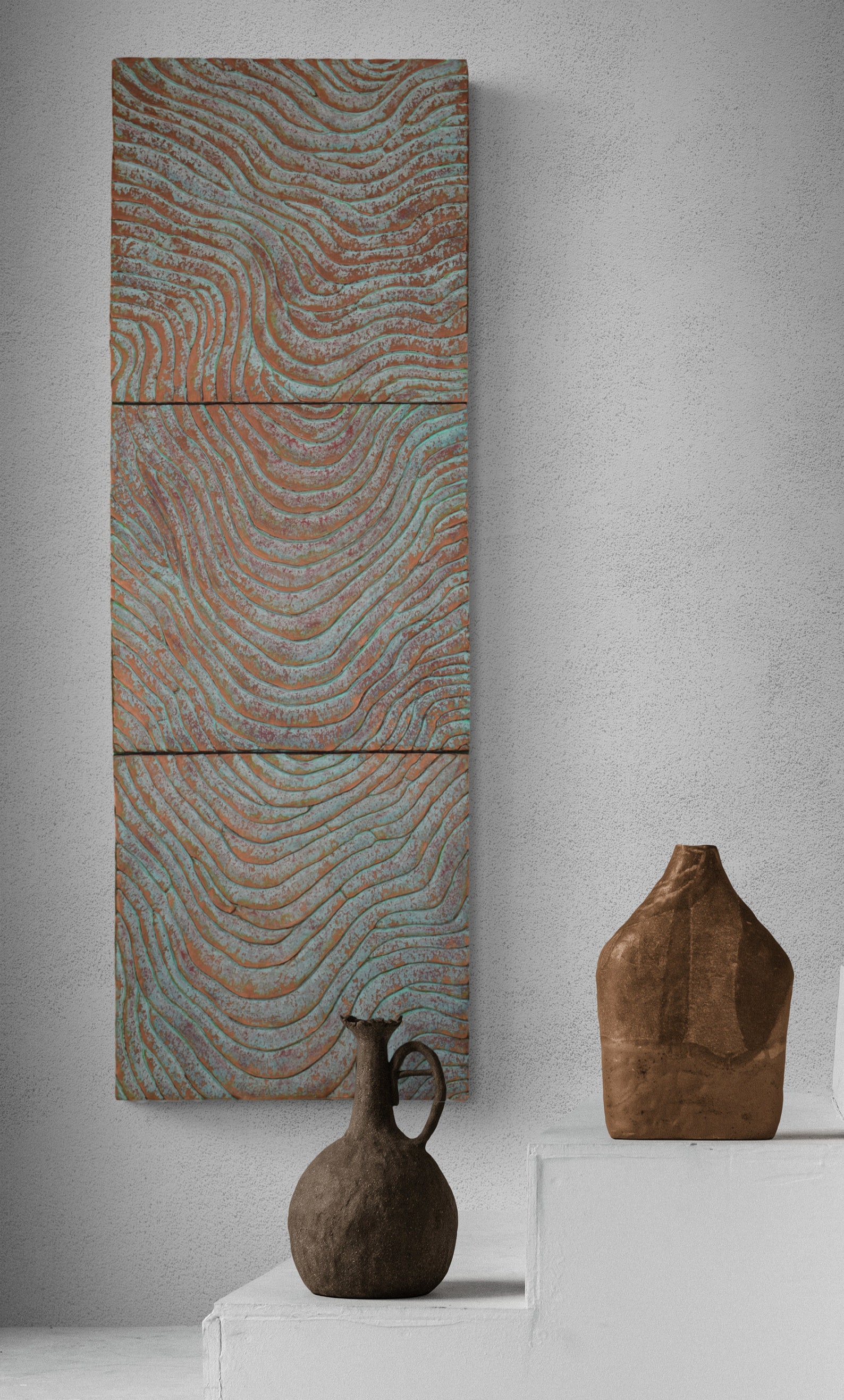 Copper Patina Triptych Wall Sculpture | Organic Texture Wall Art ...