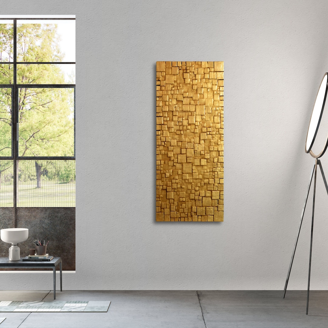 Gold Geometric Wall Art | Large Textured Gold Wall Sculpture | 3D Metal ...