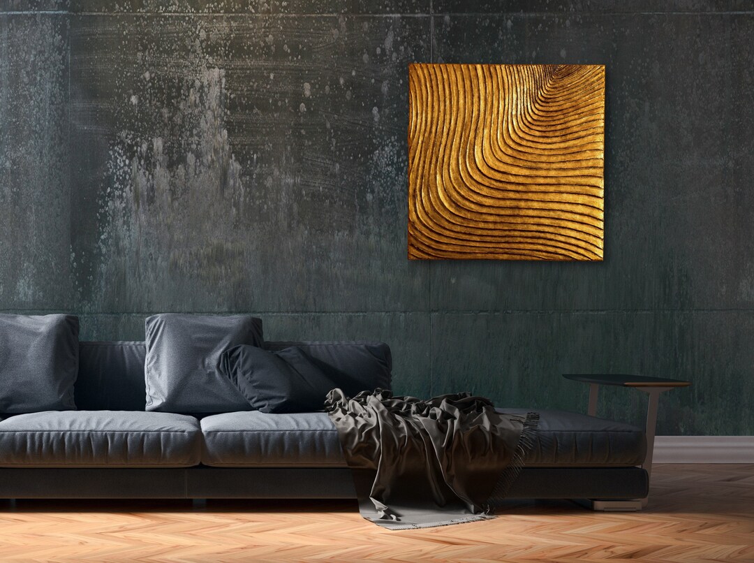 Aged Gold Wall Art | Resin Cast Gilded Wall Sculpture | Textural Square ...