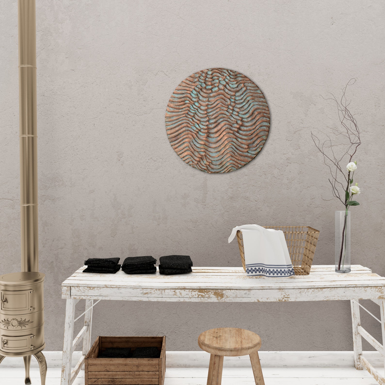 Copper Patina Wall Sculpture | Round Resin Wall Art | 3D Wall Art ...