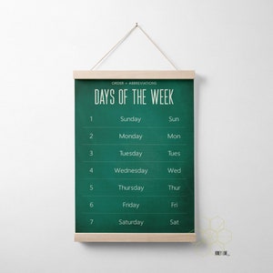 Days of the Week Classroom Poster or Homeschool Decor With Hanger Frame ...
